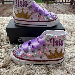 Princess Bling Shoes, Princess Crown Converse Bling Lilac and Gold ...