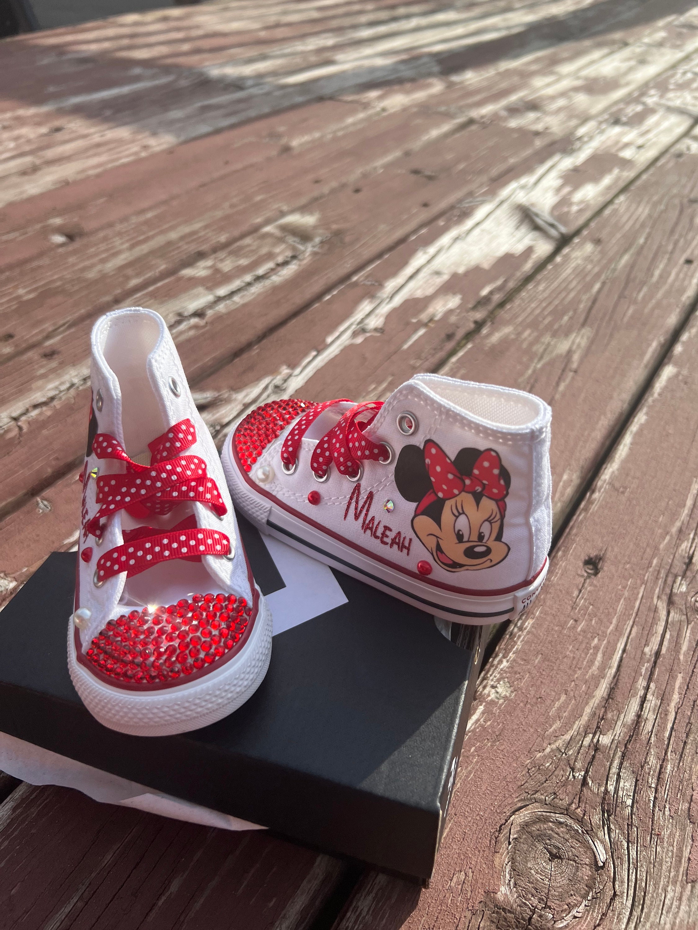Minnie Mouse Rhinestone Sneakers, Red Ribbon Laces, Birthday Outfit - Etsy