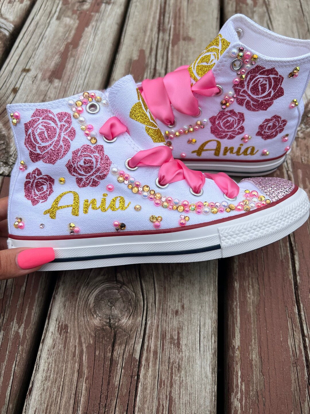Princess Bling Shoes, Roses Shoes, Pink and Gold Roses, Pink and Gold ...