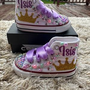 Princess Bling Shoes, Princess Crown Converse Bling Lilac and Gold ...