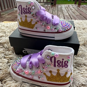 Princess Bling Shoes, Princess Crown Converse Bling Lilac and Gold ...