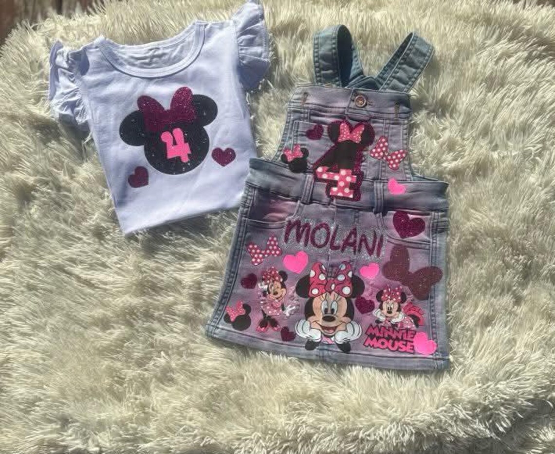 Minnie Mouse Overalls Denim Skirt Birthday Set, Minnie Mouse Converse ...