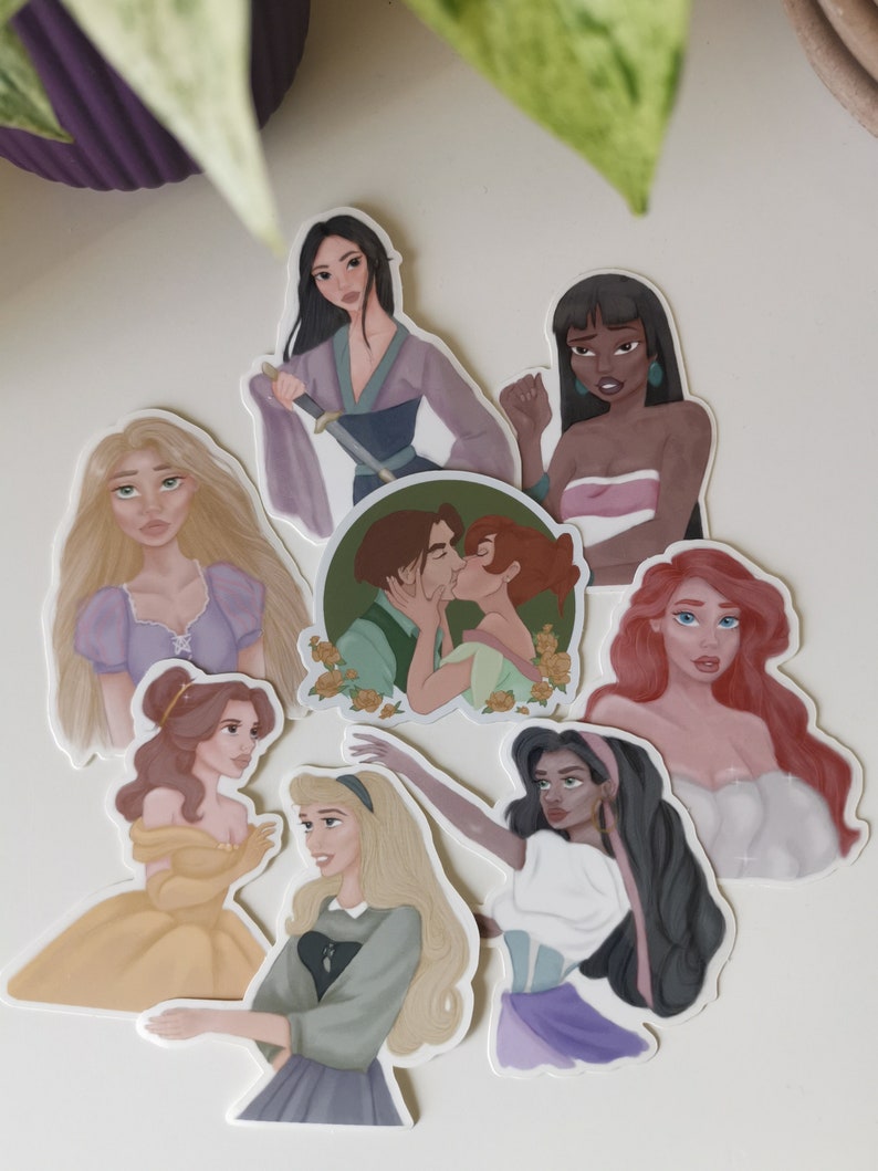 Disney Princesses Dreamworks Female Characters Fanart Stickers - Etsy