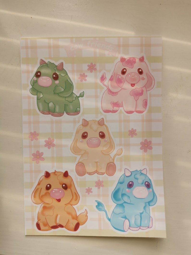Cute Cow Sticker Sheet Adorable Kawaii Cows Colourful Stickers Planner ...
