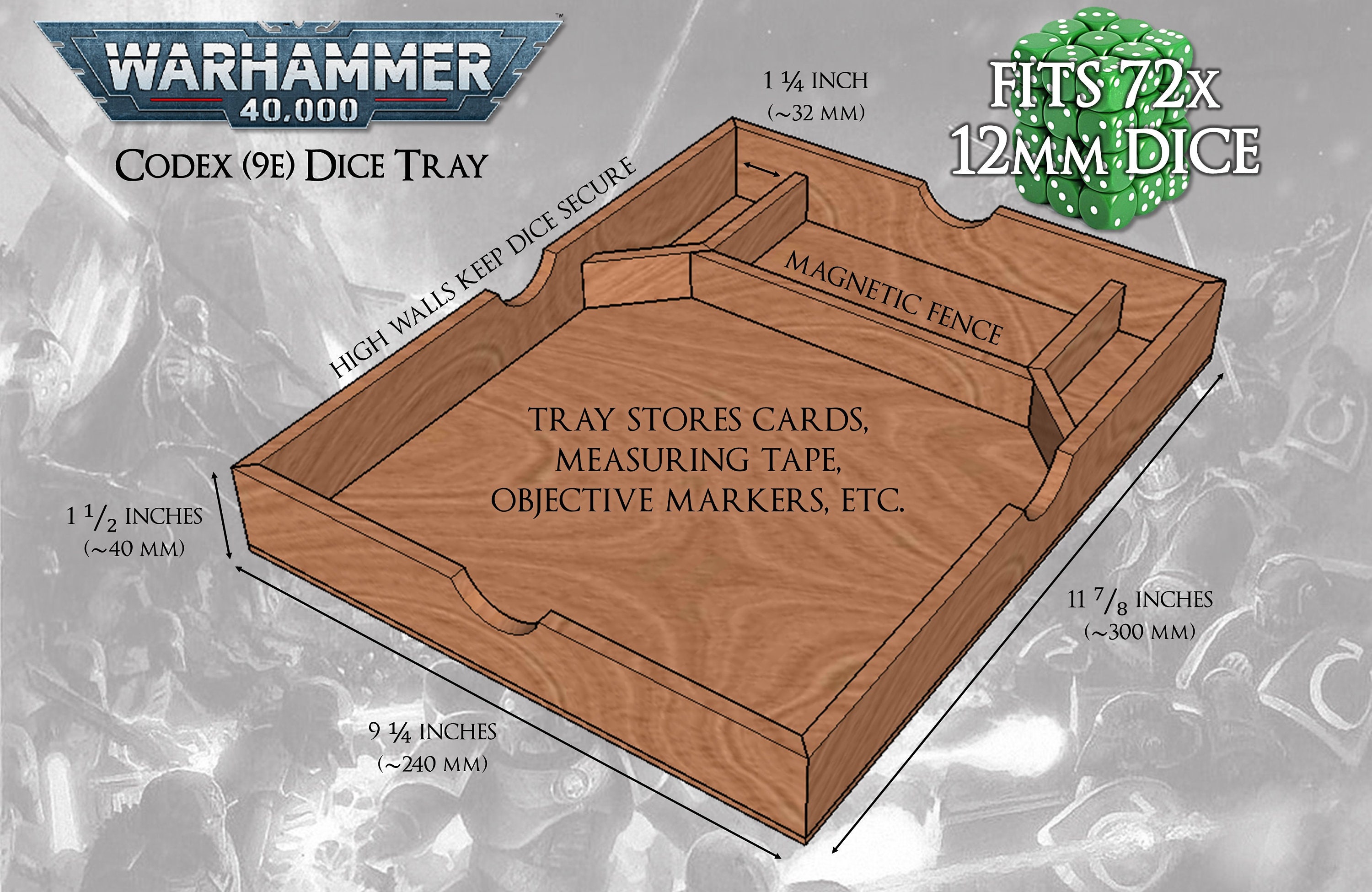 Dice Tray W/ Magentized Fence for Warhammer 40k/age of Sigmar - Etsy