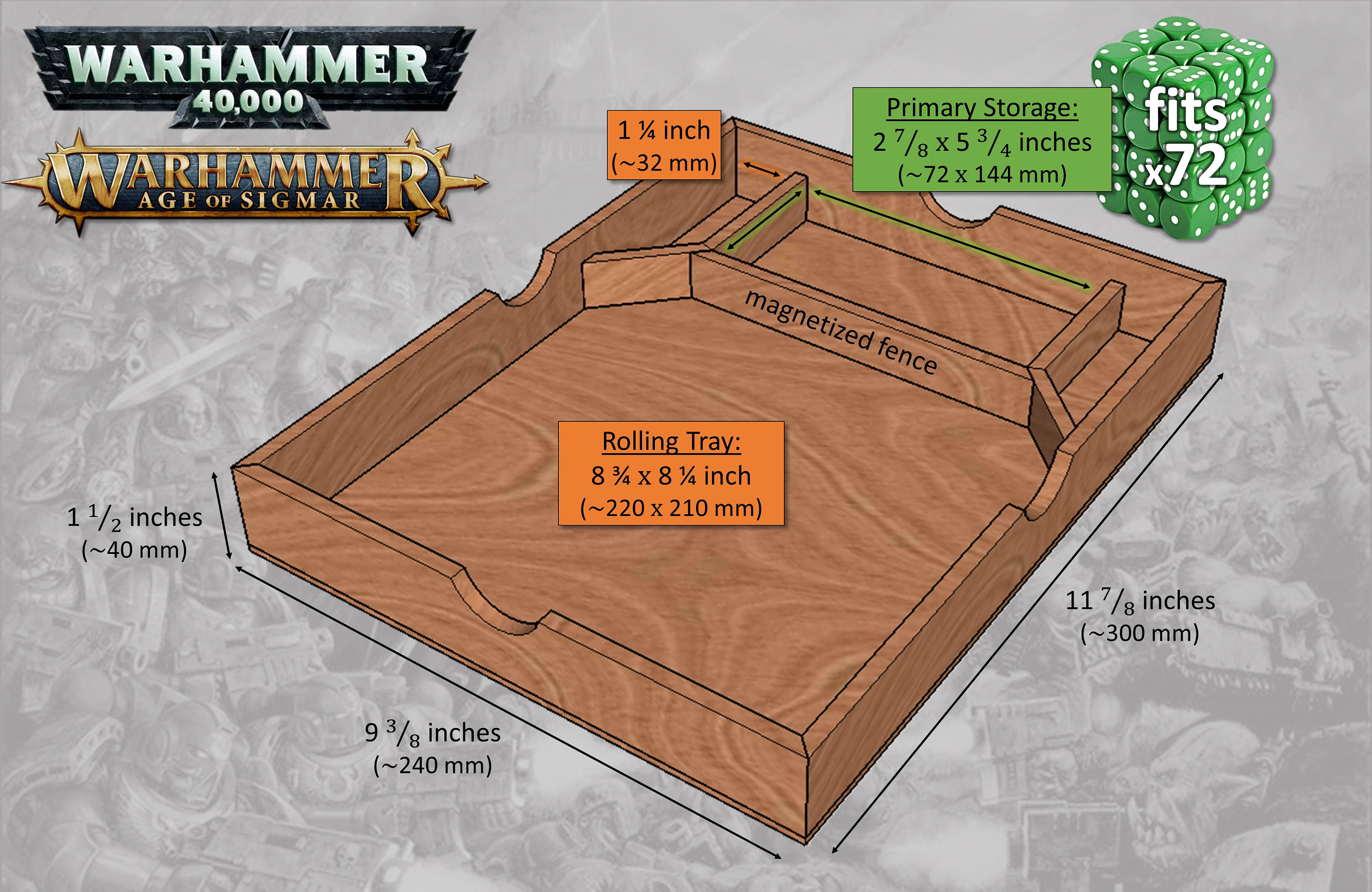 Dice Tray W/ Magentized Fence for Warhammer 40k/age of Sigmar Rulebooks ...