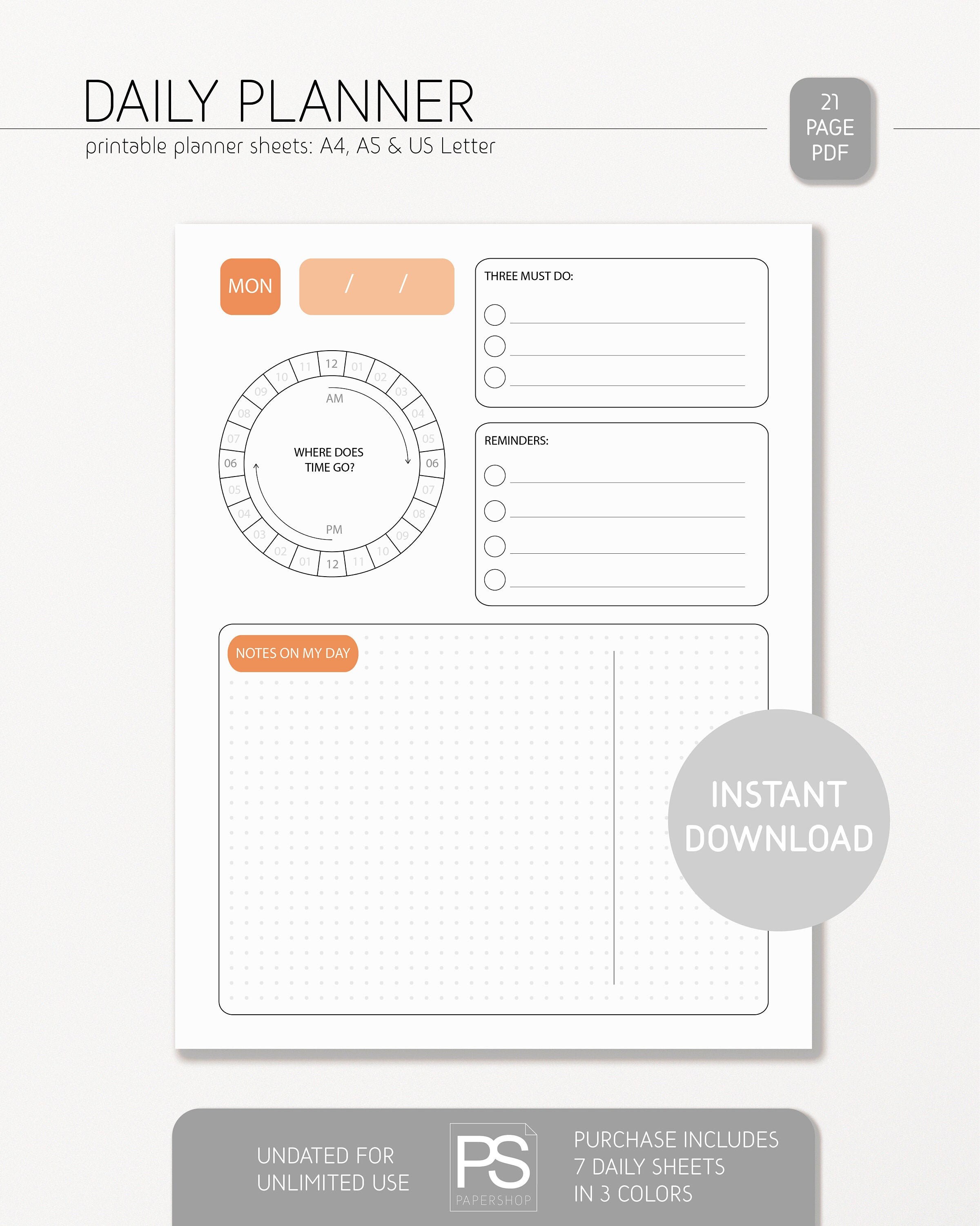 Digitale planner ongedateerde dagplanner direct downloaden afdrukbaar ...