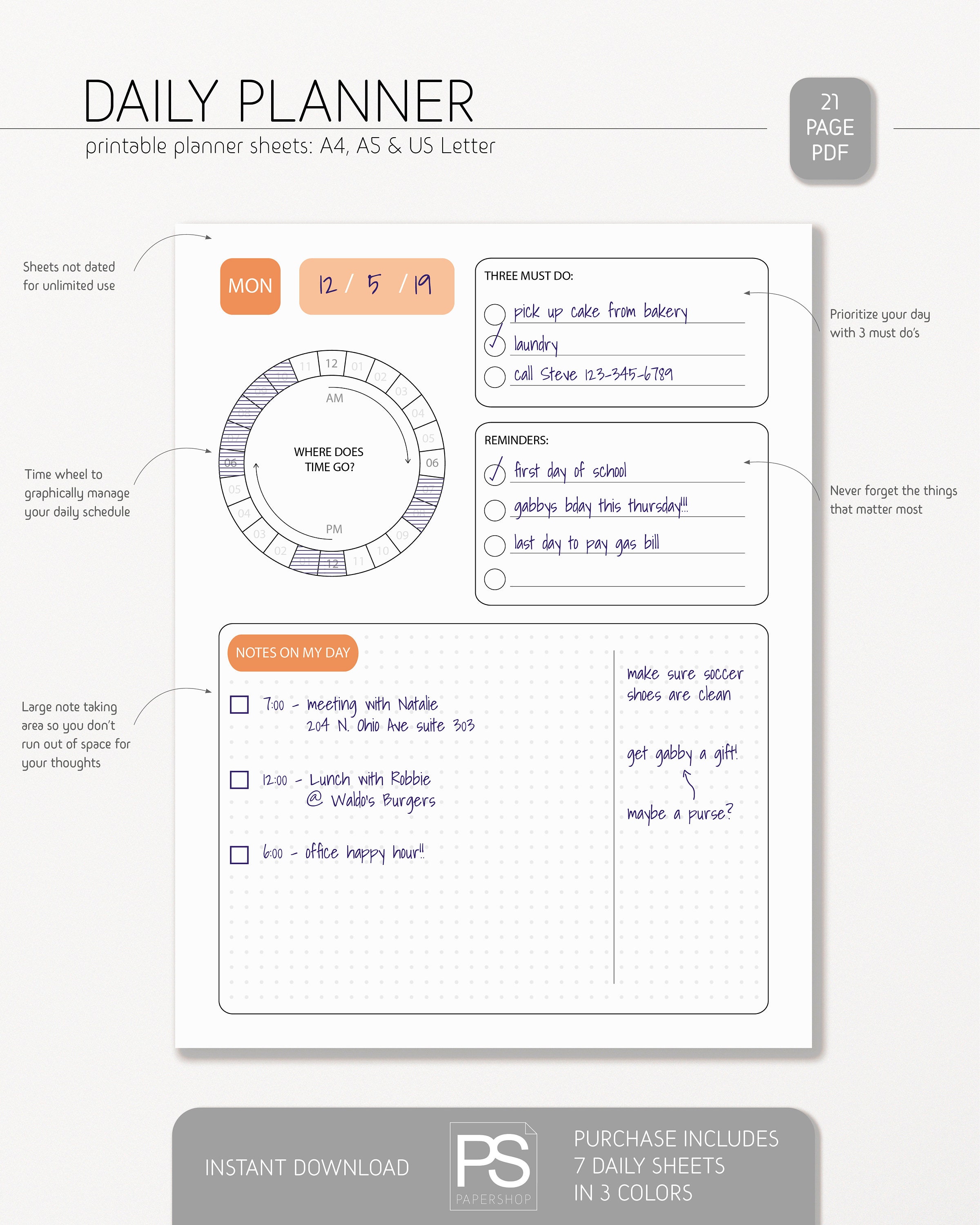 Digitale planner ongedateerde dagplanner direct downloaden afdrukbaar ...