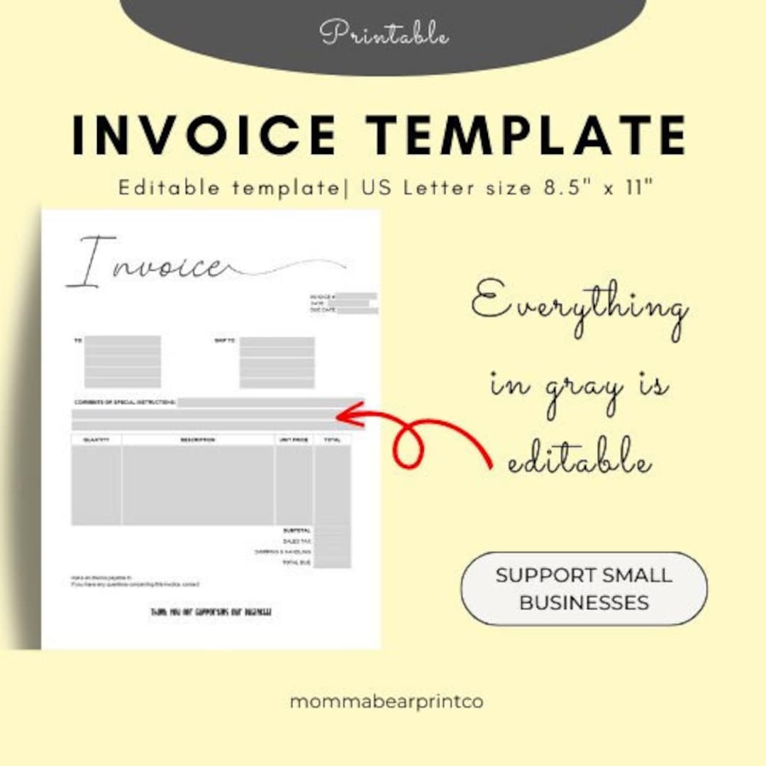 Fully Editable Invoice, Order Form, Printable Order Form, Cursive ...