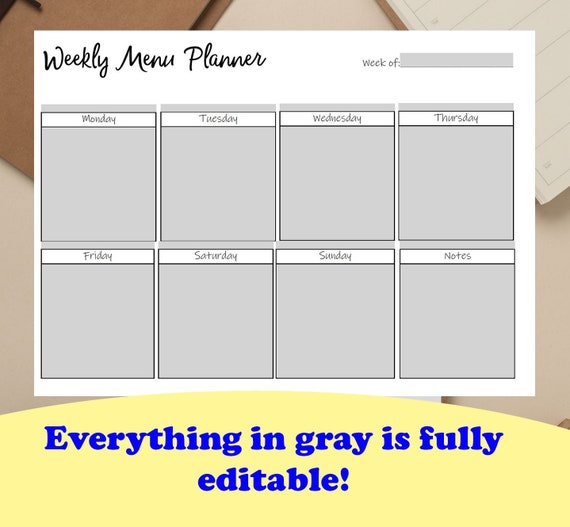 Weekly menu planner editable meal planner Printable meal menu | Etsy