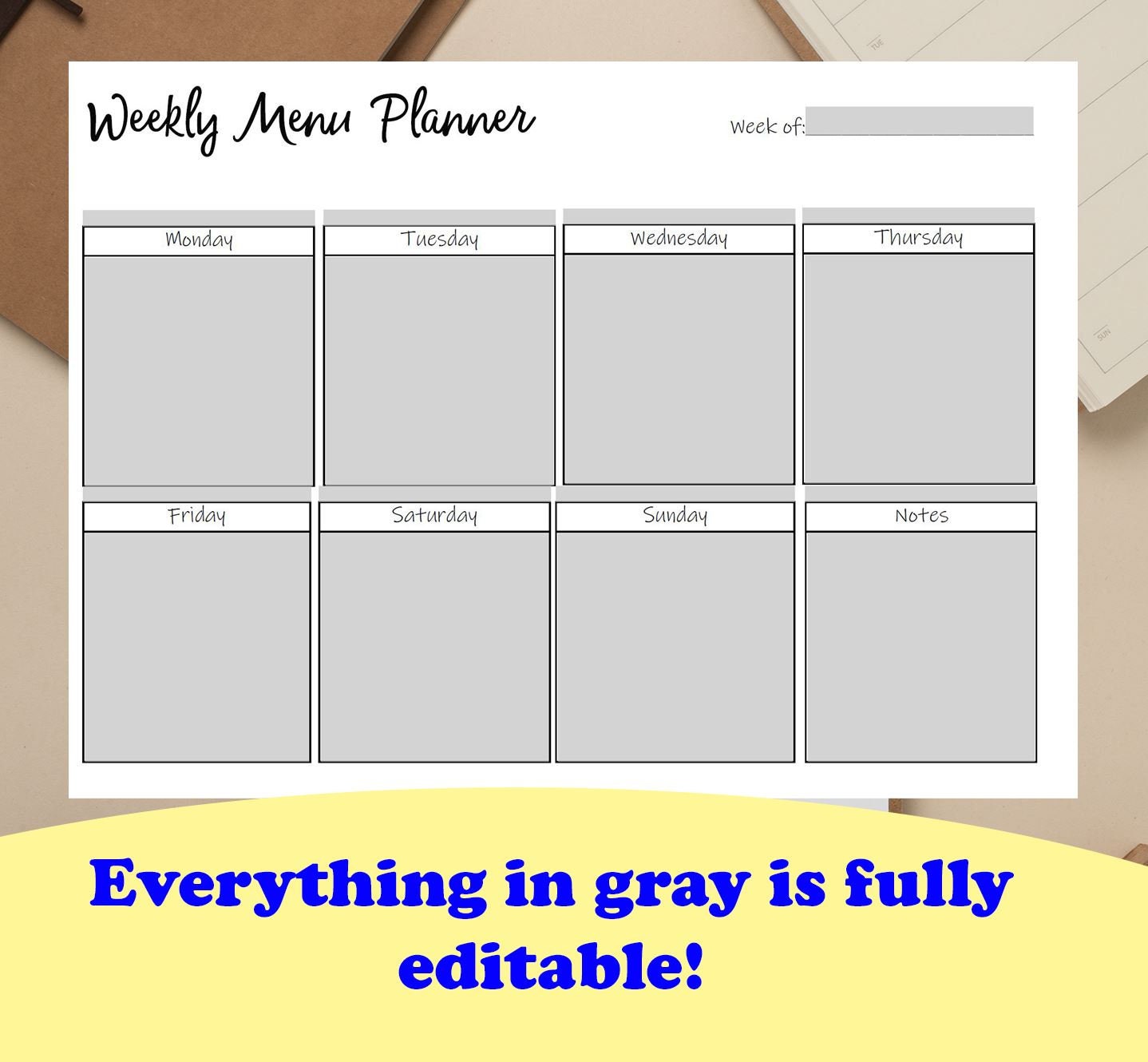 Weekly Menu Planner Editable Meal Planner Printable Meal Menu Planner ...