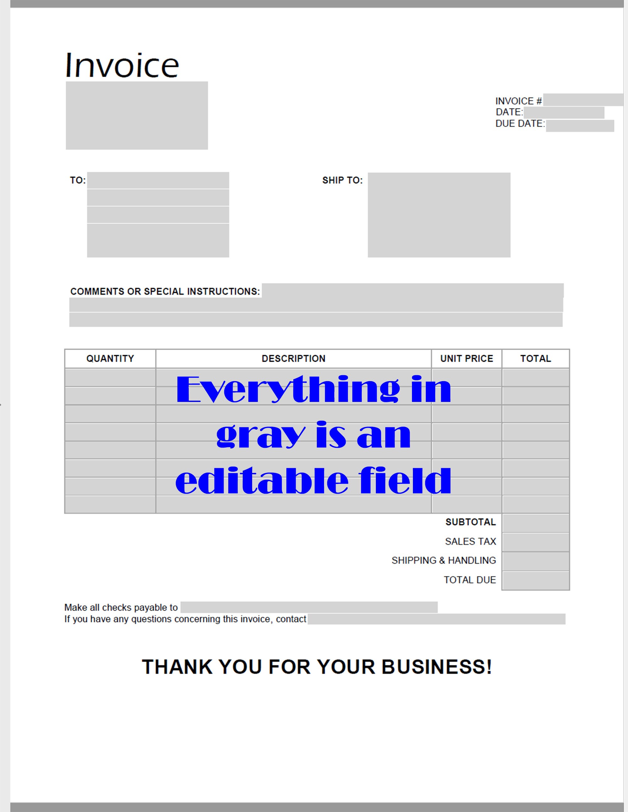 Fully Editable Invoice, Order Form, Printable Order Form, Printable ...
