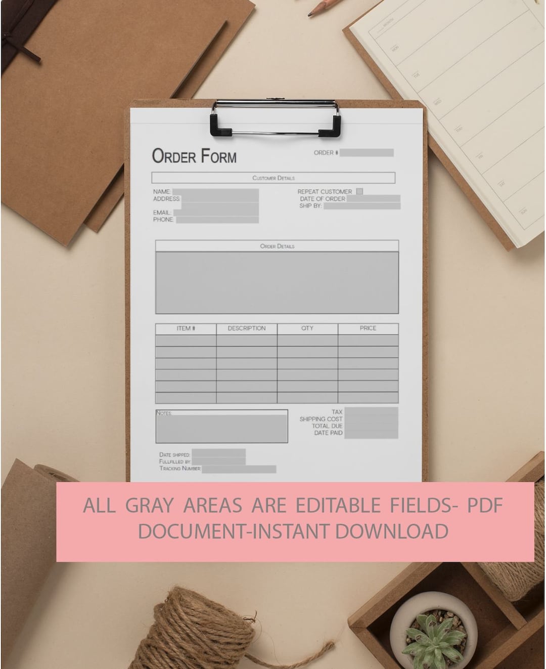 Fully Editable ORDER FORM, Order Form, Printable Order Form, Generic ...