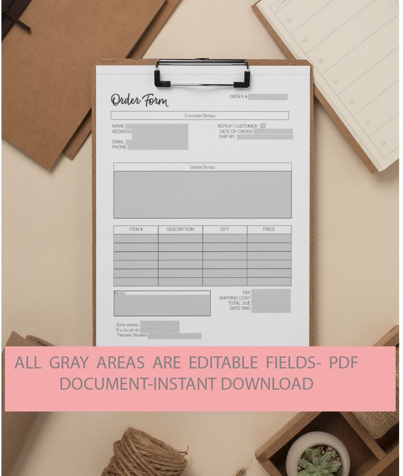 Fully Editable ORDER FORM, Order Form, Printable Order Form, Generic ...