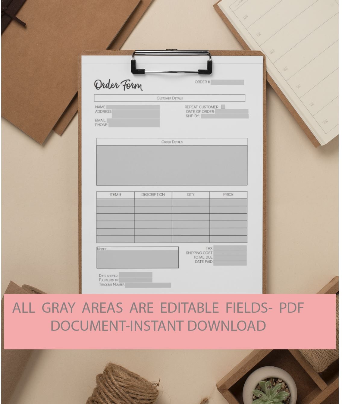Fully Editable ORDER FORM, Order Form, Printable Order Form, Generic ...