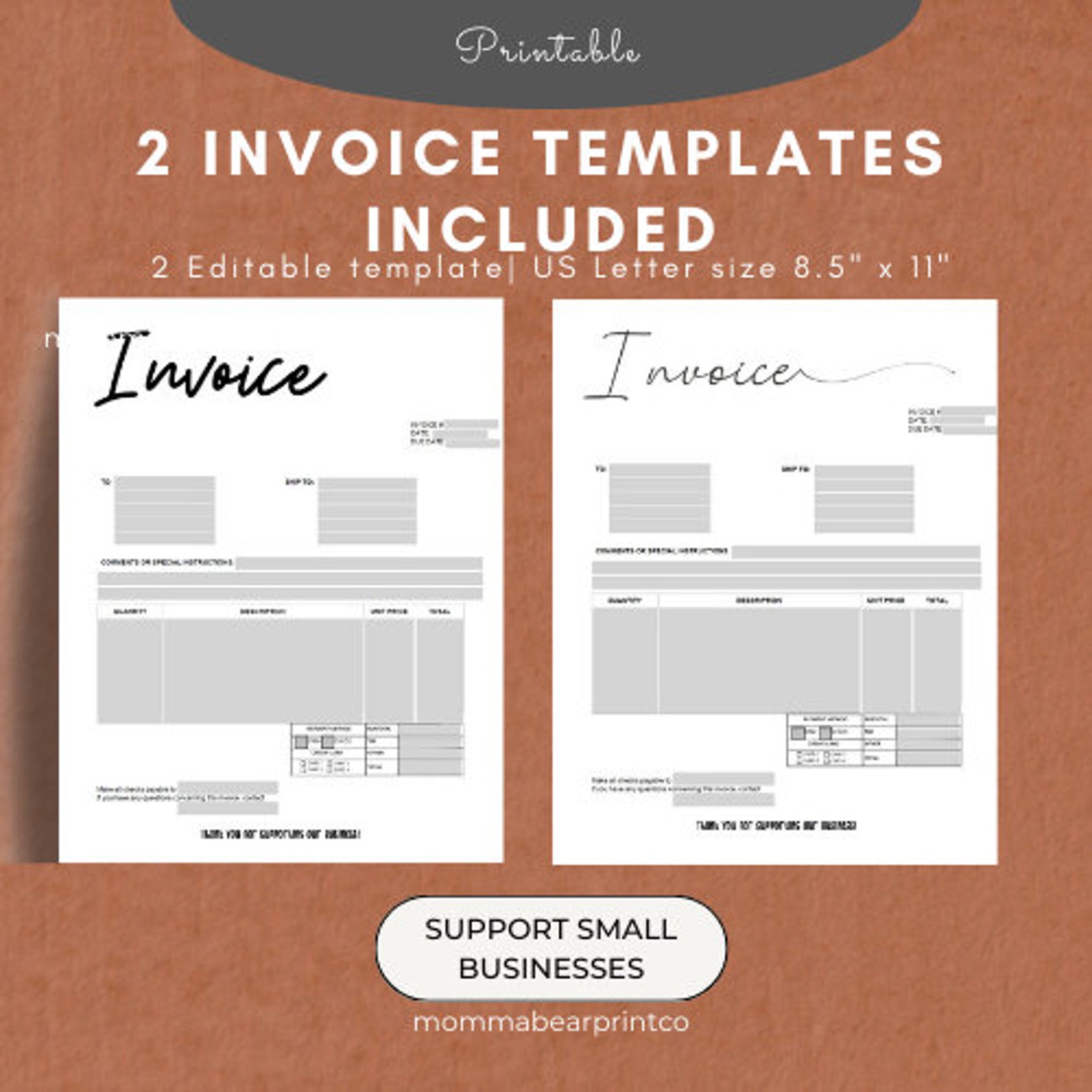 Fully Editable Invoice, Order Form, Printable Order Form, Cursive ...