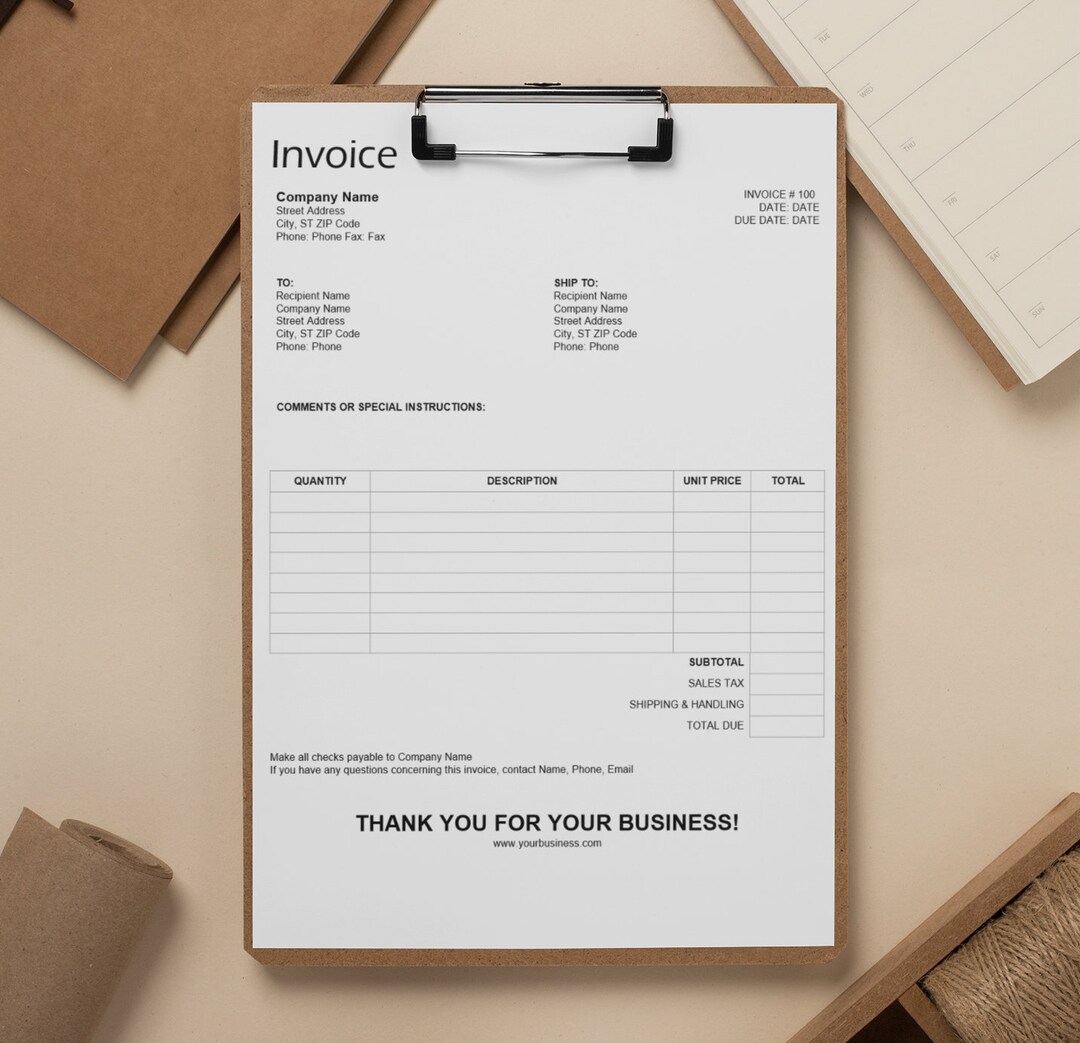 Fully Editable Invoice, Order Form, Printable Order Form, Printable ...