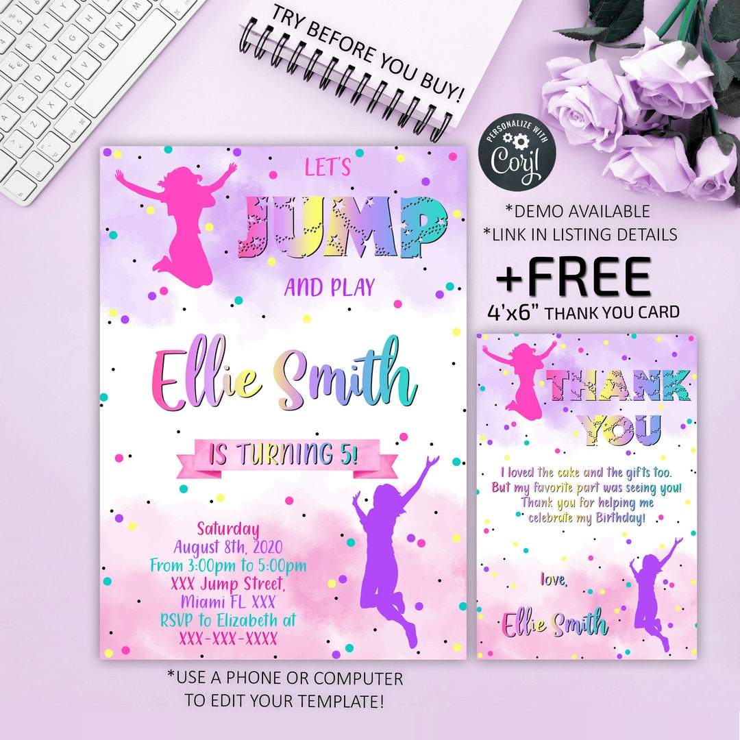 Jump Birthday Invitation, Jump Invitation, Jump Template Download ...