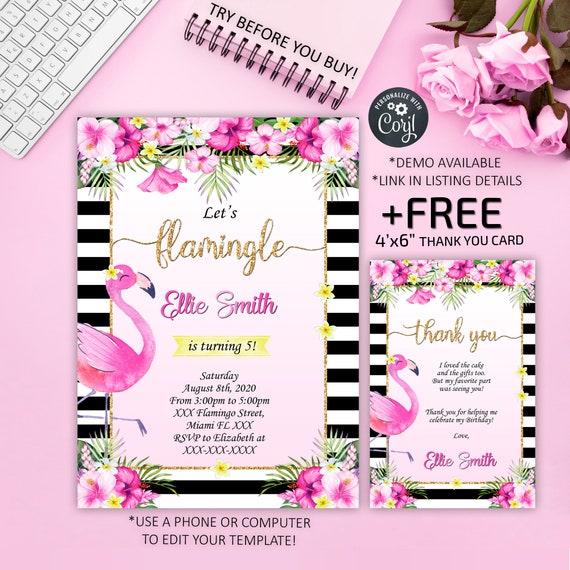 Flamingo Birthday Invitations Flamingo Invitation Flamingo - Etsy