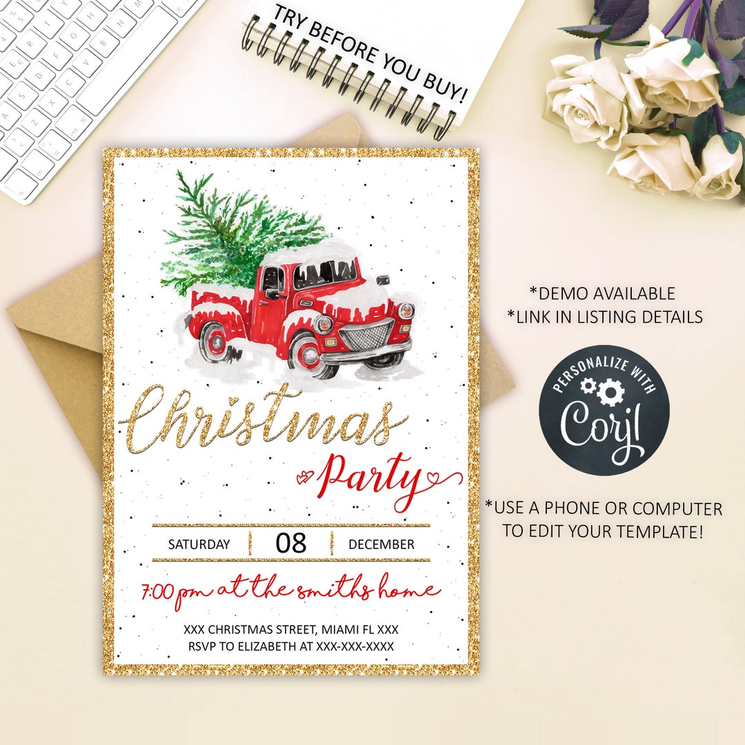 Editable Christmas Invitation, Christmas Party Invitation, Christmas ...