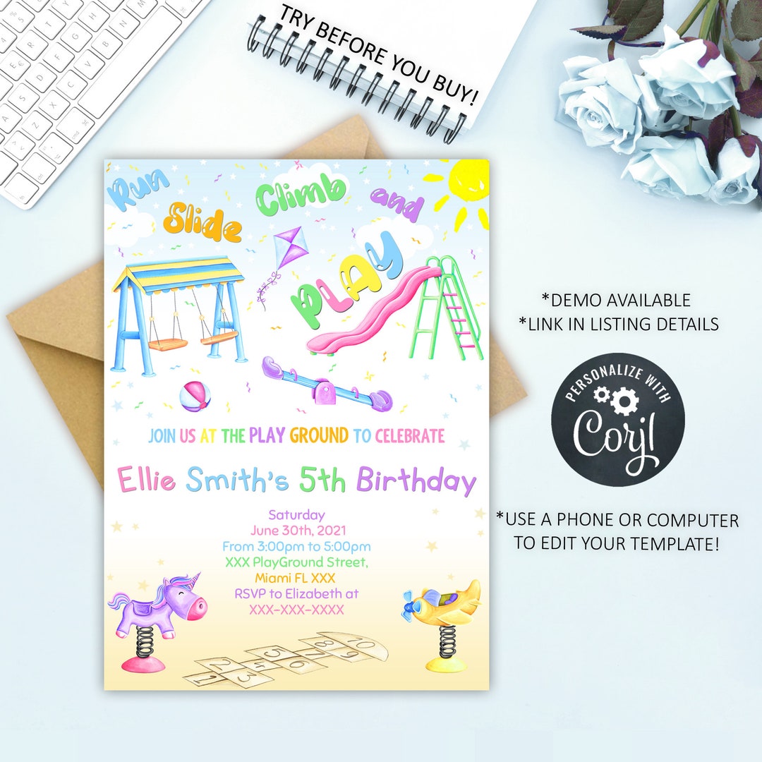 EDITABLE Playground Invitation, Playground Invite, Instant Download ...