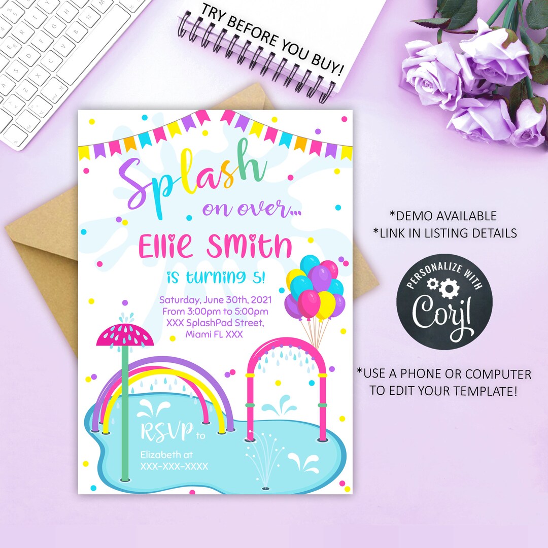 Editable Splash Pad Invitation Splash Pad Party Invite - Etsy UK