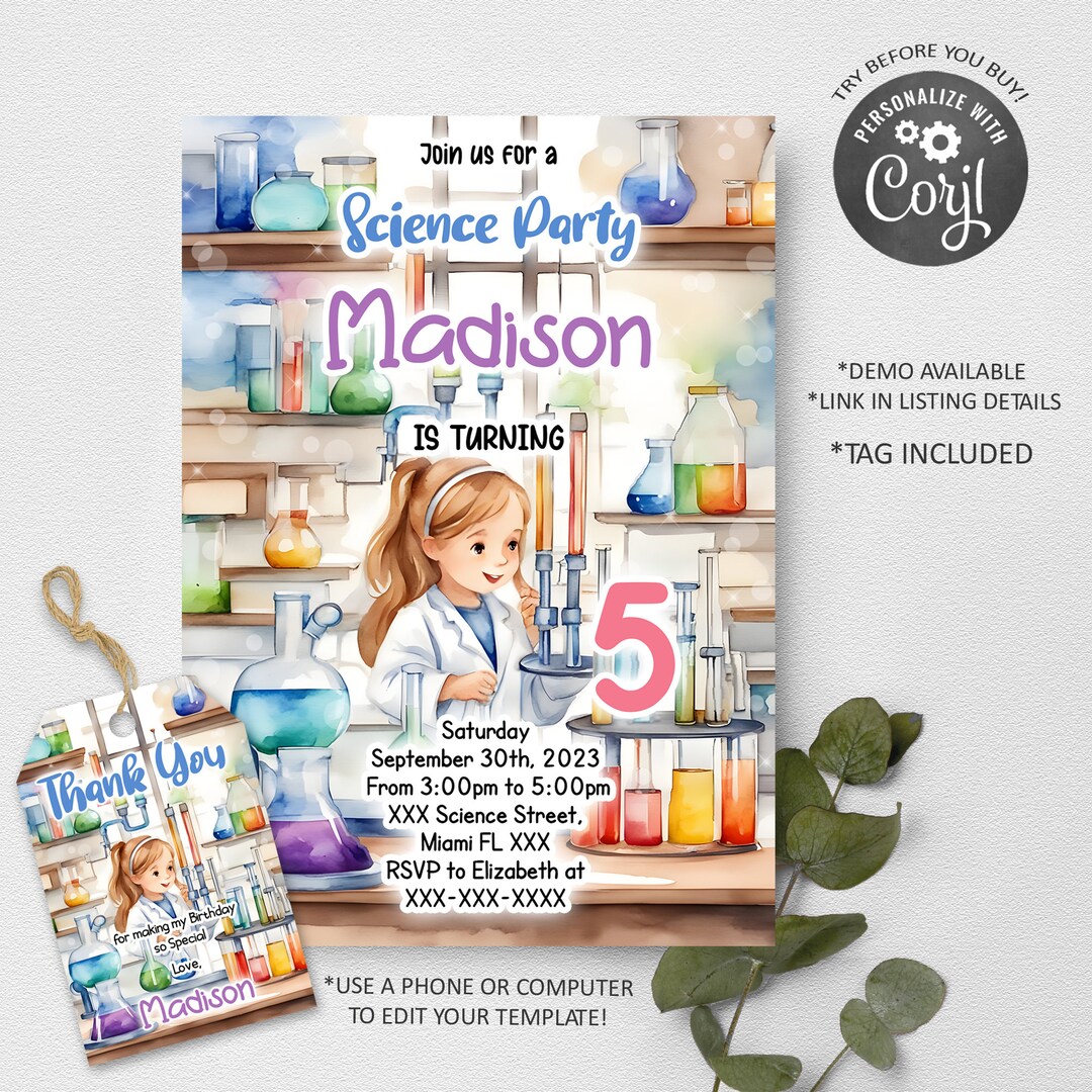 Editable Science Birthday Invitation Science Invitation - Etsy