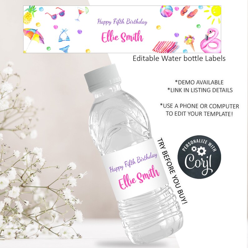 EDITABLE Pool Bottle Water Labels Pool Birthday Labels Pool - Etsy
