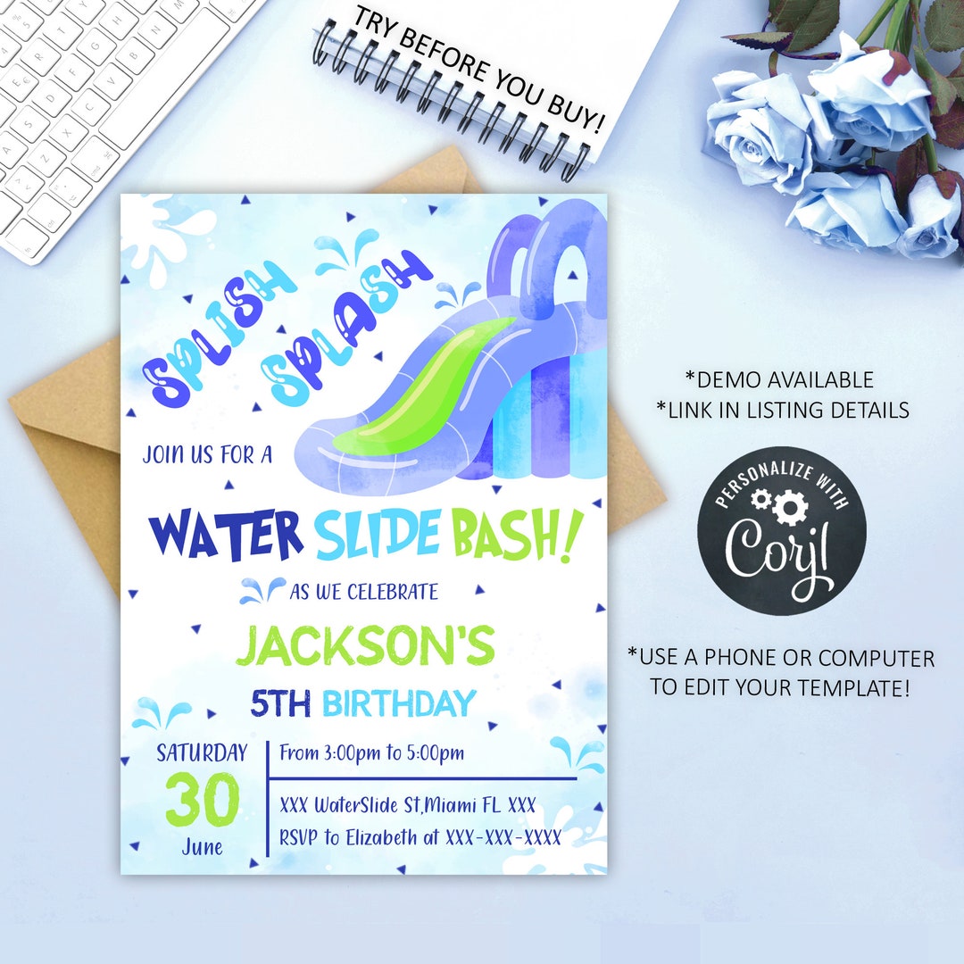 Editable Water Slide Invitation Water Slide Party Invite - Etsy Hong Kong