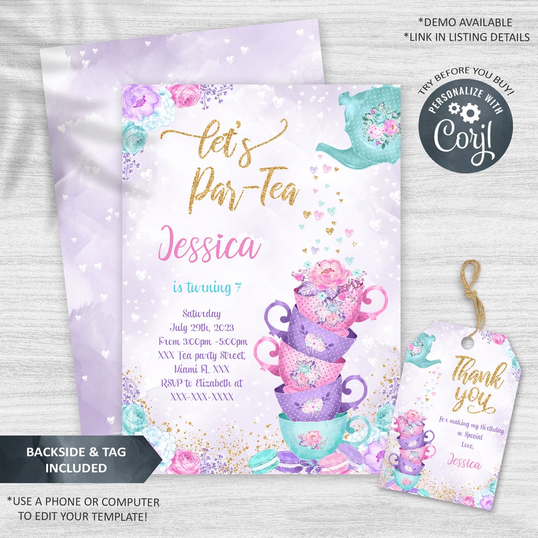 Tea Party Birthday Invitation, Tea Party Invitation, Tea Party Template ...