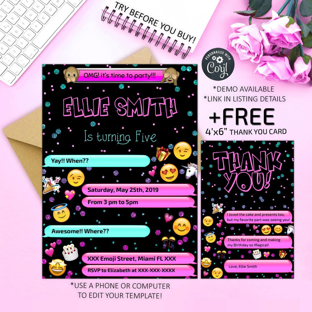 Emoji Invitation, Emoji Birthday Invitation, Emoji Template Download ...