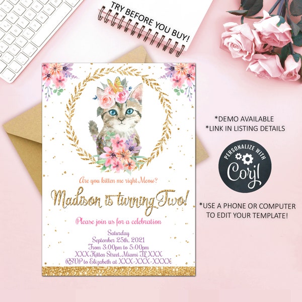 Pusheen Birthday Invitation - Etsy