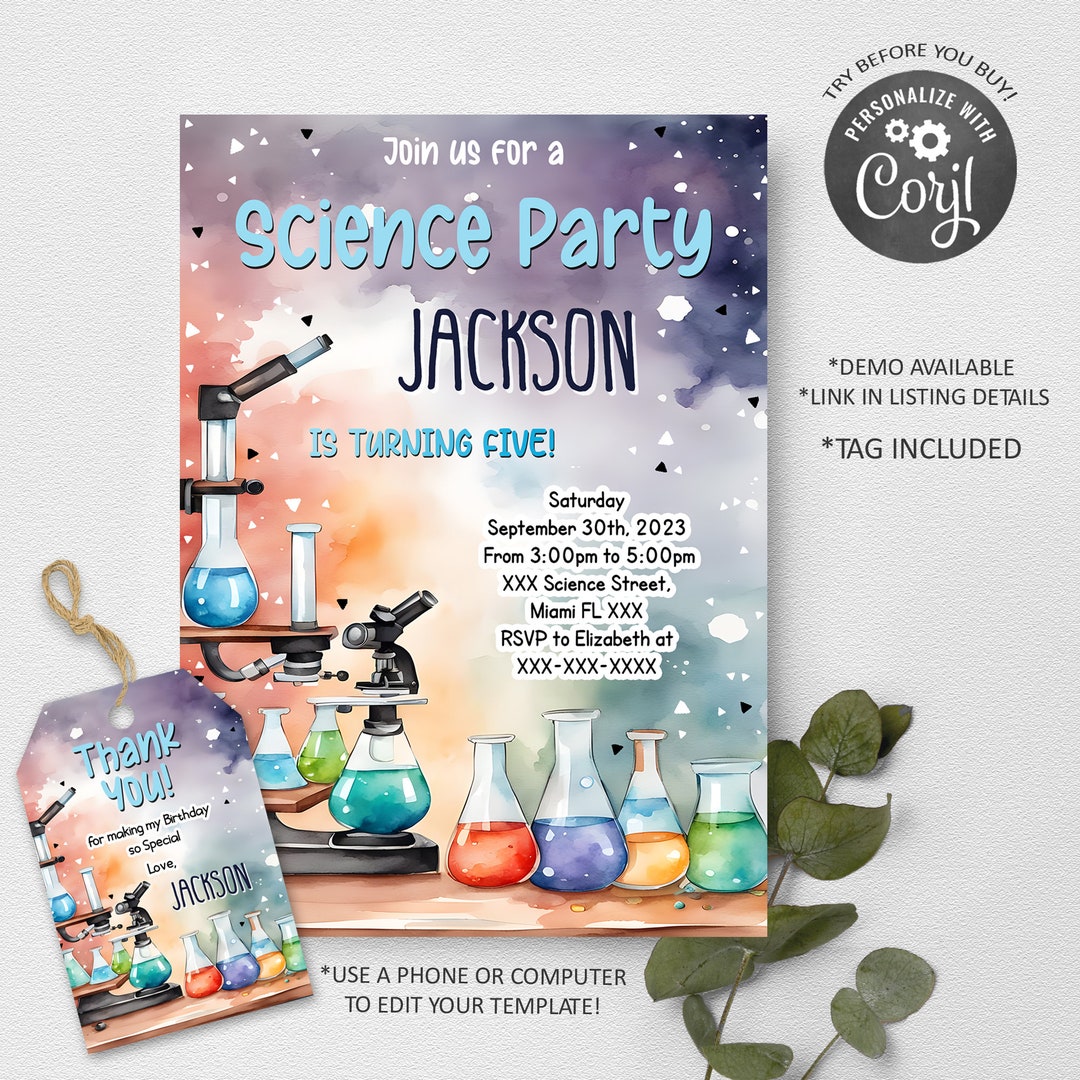 Science Birthday Invitation, Science Invitation, Science Template ...