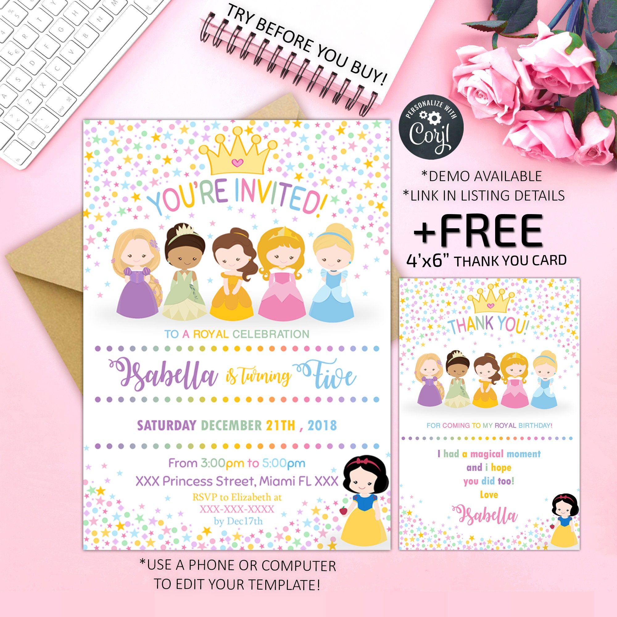 Princess Invitation Princess Party Invitation Instant - Etsy