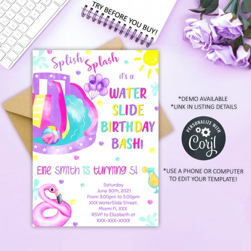 Water Slide Invitation Water Slide Invites Instant Download - Etsy