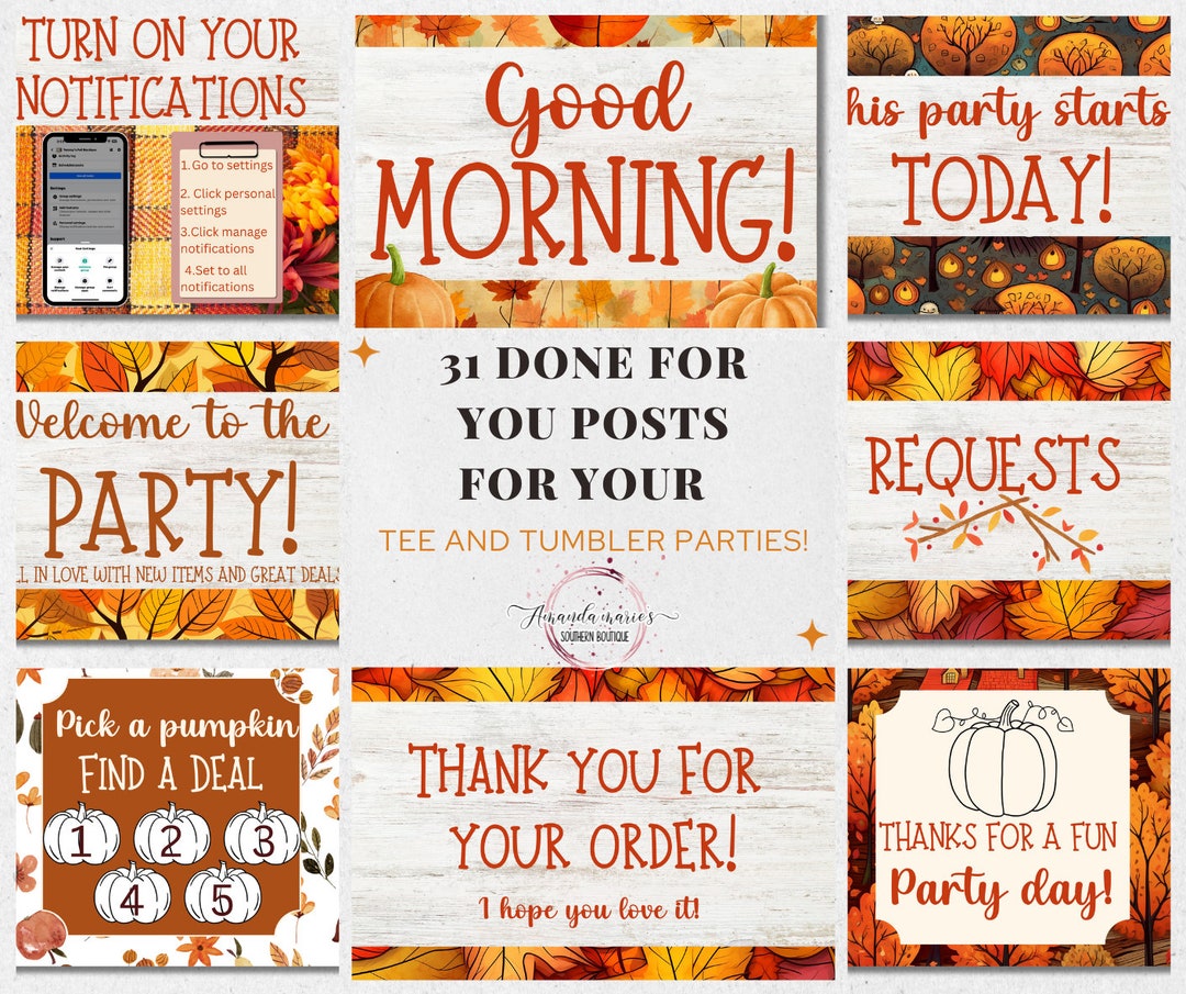 Fall Social Media Templates: Tee & Tumbler Party Posts (instant ...