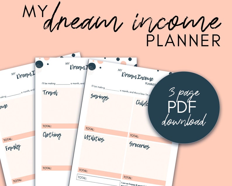 Dream Income Planner Financial Tracker PDF Manifestation - Etsy