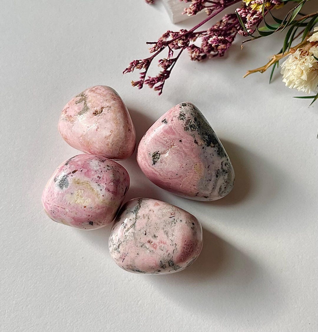 Bubblegum Pink Rhodonite Tumblestone: Peruvian Crystal Stone, Unique ...