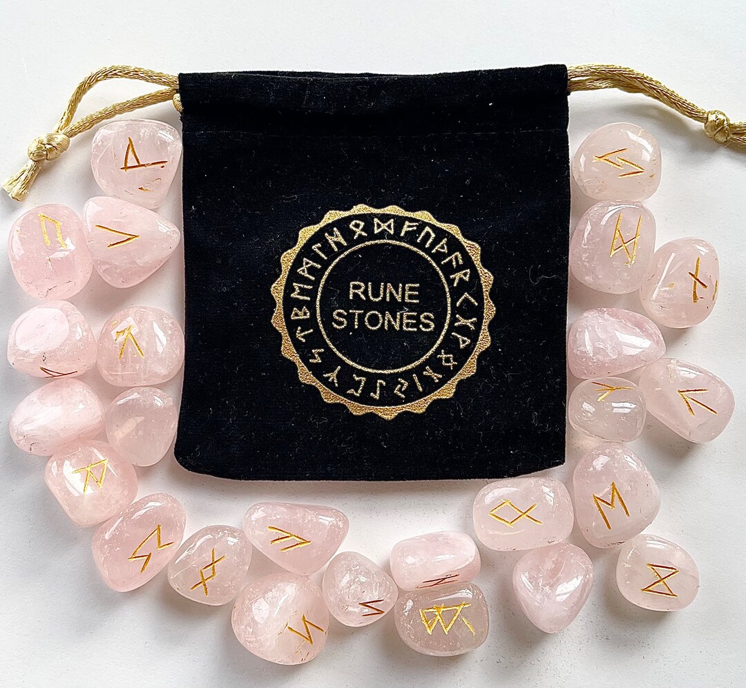 Natural Rose Quartz Rune Set, Rune Stones, Fortune Telling, Engraved ...