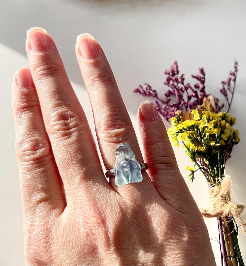 Fluorite Dragon Head Ring: Adjustable Carved Gemstone - Etsy