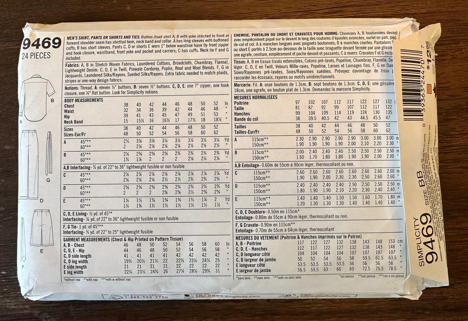 Simplicity 9469 Uncut Mens Shirt Pants Shorts Tie - Etsy