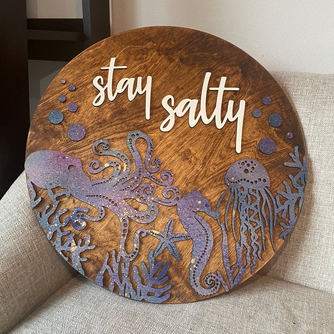 Stay Salty Sign | Ocean Themed Sign | Beach Sign | Round Painted Sign ...