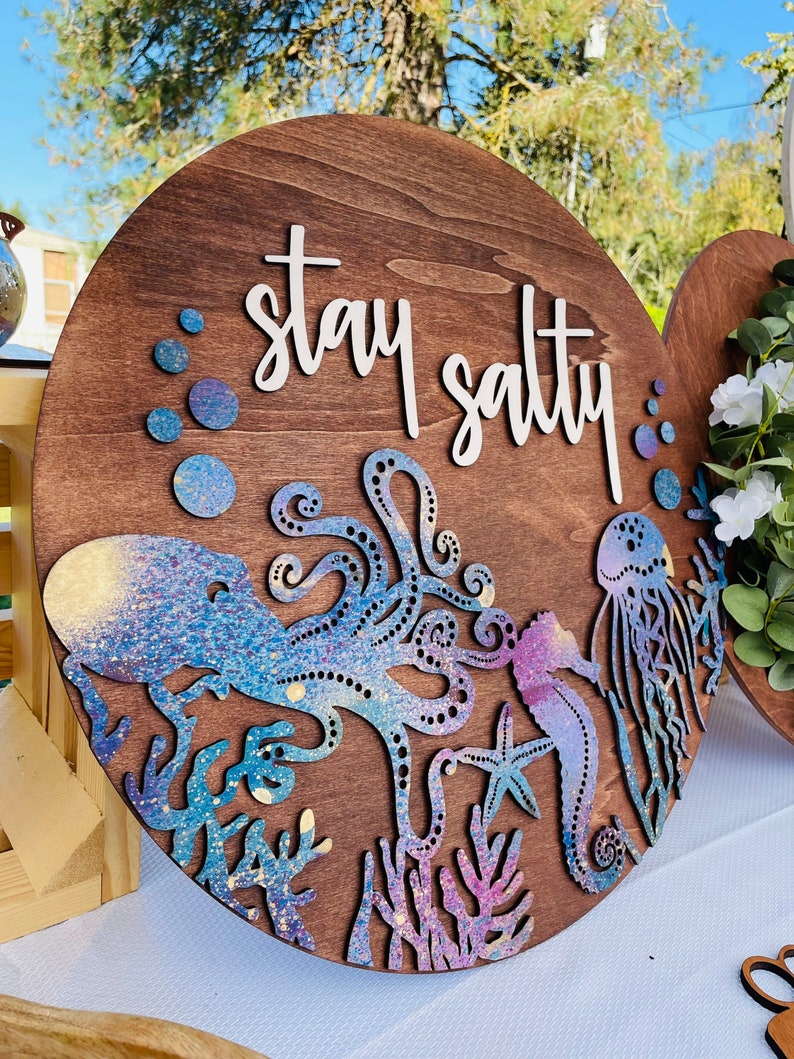 Stay Salty Sign Ocean Themed Sign Beach Sign Round Painted Sign - Etsy