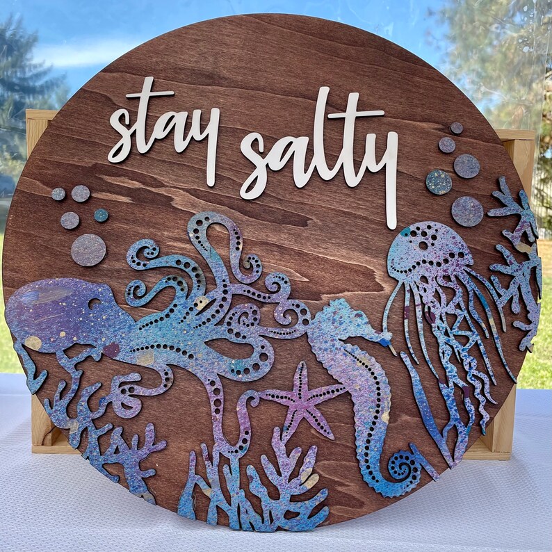 Stay Salty Sign Ocean Themed Sign Beach Sign Round Painted Sign - Etsy