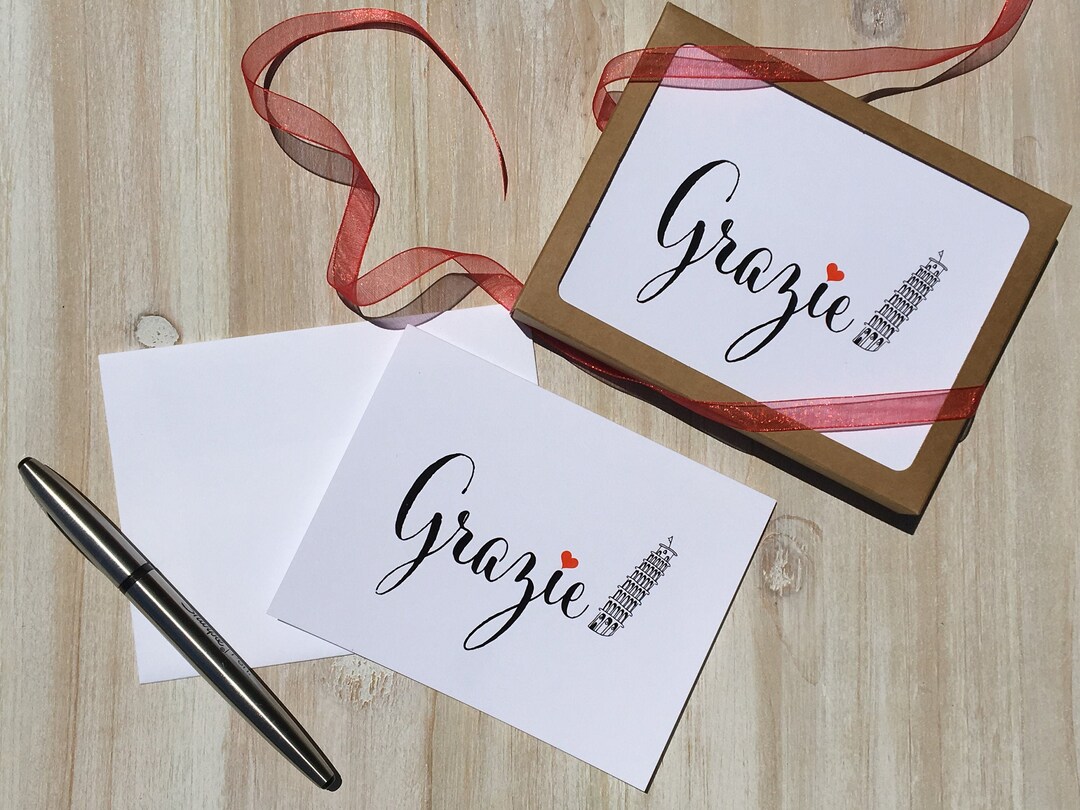 Grazie (thank You) Cards, Leaning Tower of Pisa, Italian, Folded Note ...