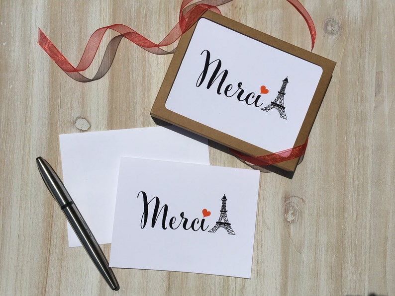Merci (thank You) Cards, Eiffel Tower, French, Folded Note Cards, Blank ...