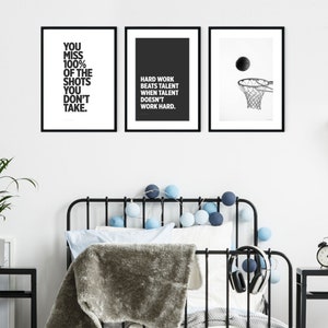 Basketball Wall Art Poster Print for Boys Room Decor in Black & White ...