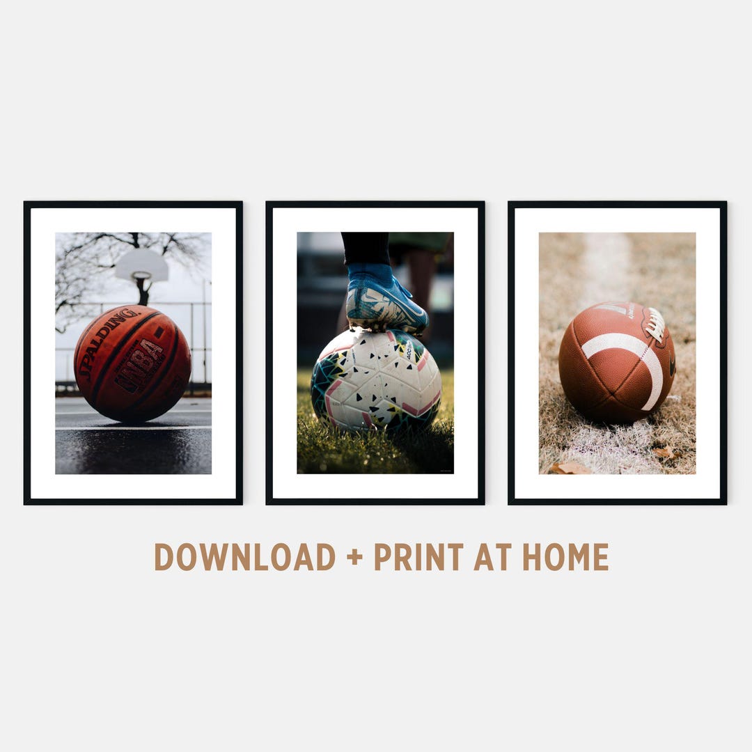 Sport Balls Set of 3 Prints of Soccer Basketball NFL Football Wall Art ...