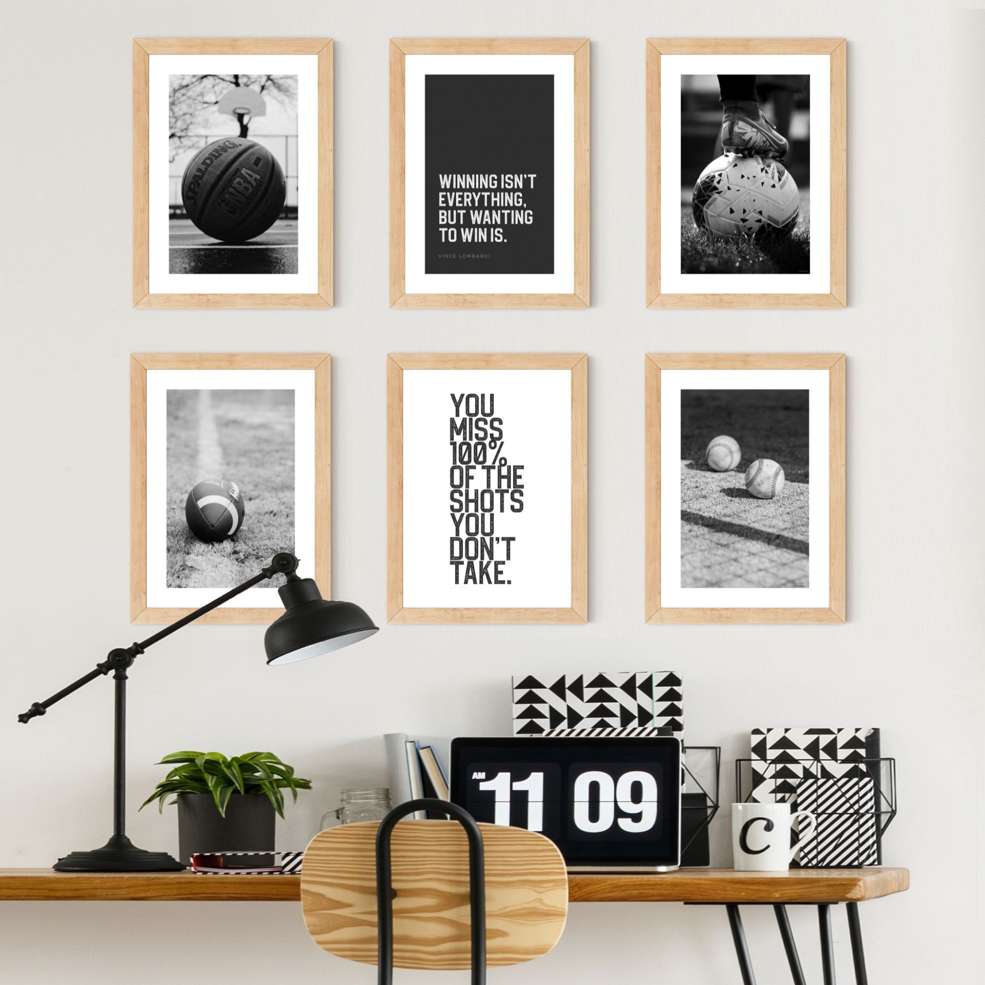 Sports Wall Art in Black White With Inspirational Quotes for - Etsy