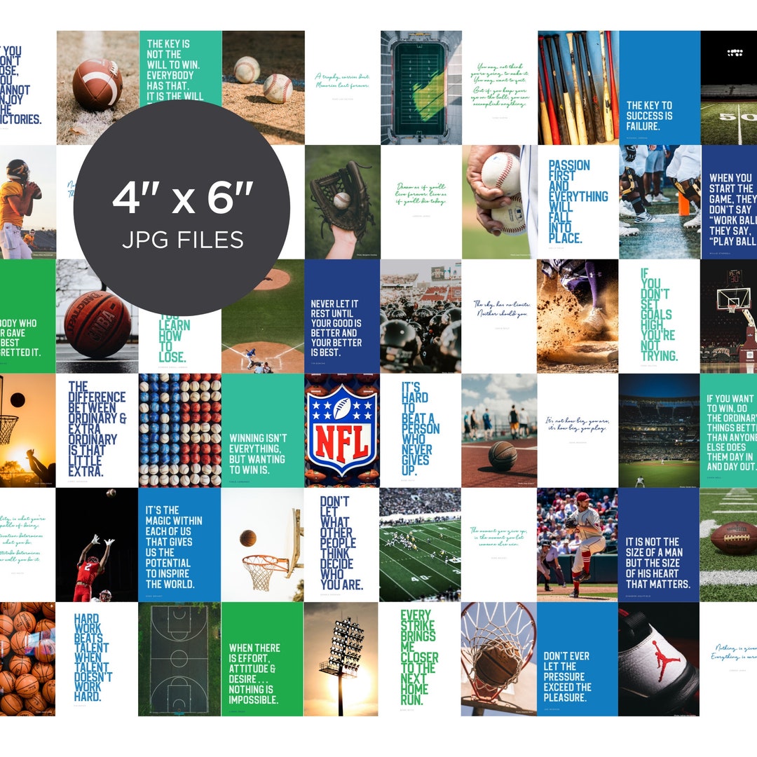 Sports Wall Collage Kit for Teen Dorm Room Football Basketball Baseball ...